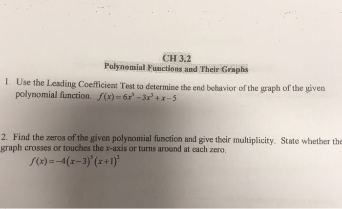 Solved CH 3.2 Polynomial Functions and Their Graphs 1. Use | Chegg.com