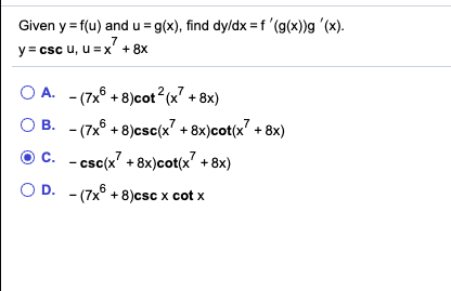 Solved Given y=f(u) and u = g(x), find dy/dx = | Chegg.com