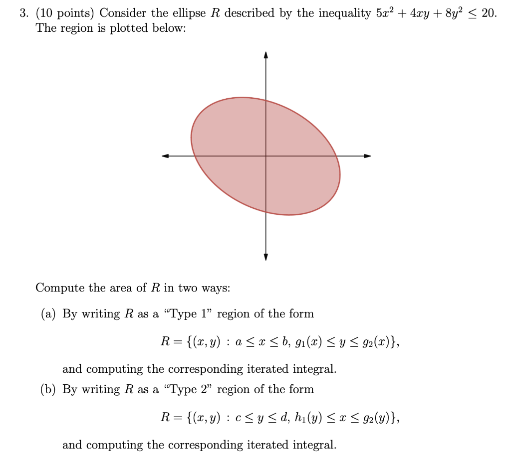 Solved 3. (10 points) Consider the ellipse R described by | Chegg.com