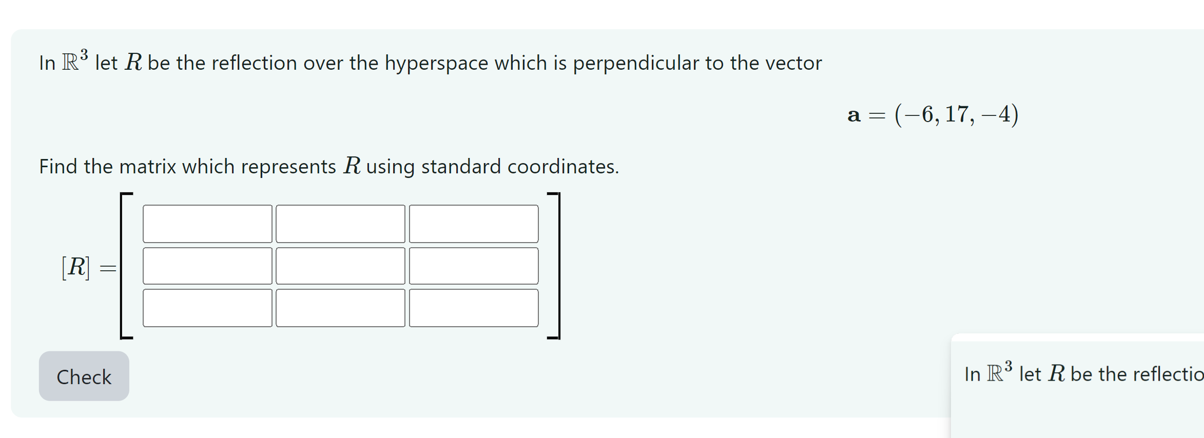 Solved In R3 let R be the reflection over the hyperspace | Chegg.com
