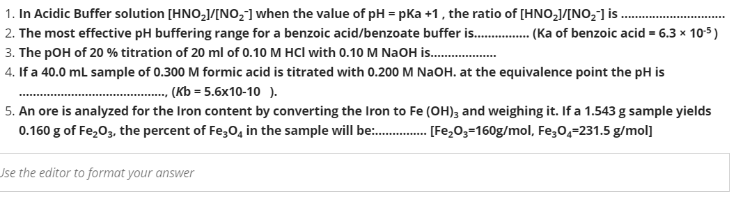 Solved 1. In Acidic Buffer solution [HNO2]/[NO2 ] when the | Chegg.com