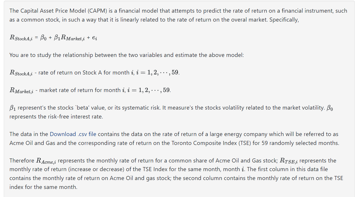 Solved The Capital Asset Price Model (CAPM) is a financial | Chegg.com