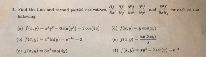 Solved Find the first and second partial derivatives. | Chegg.com