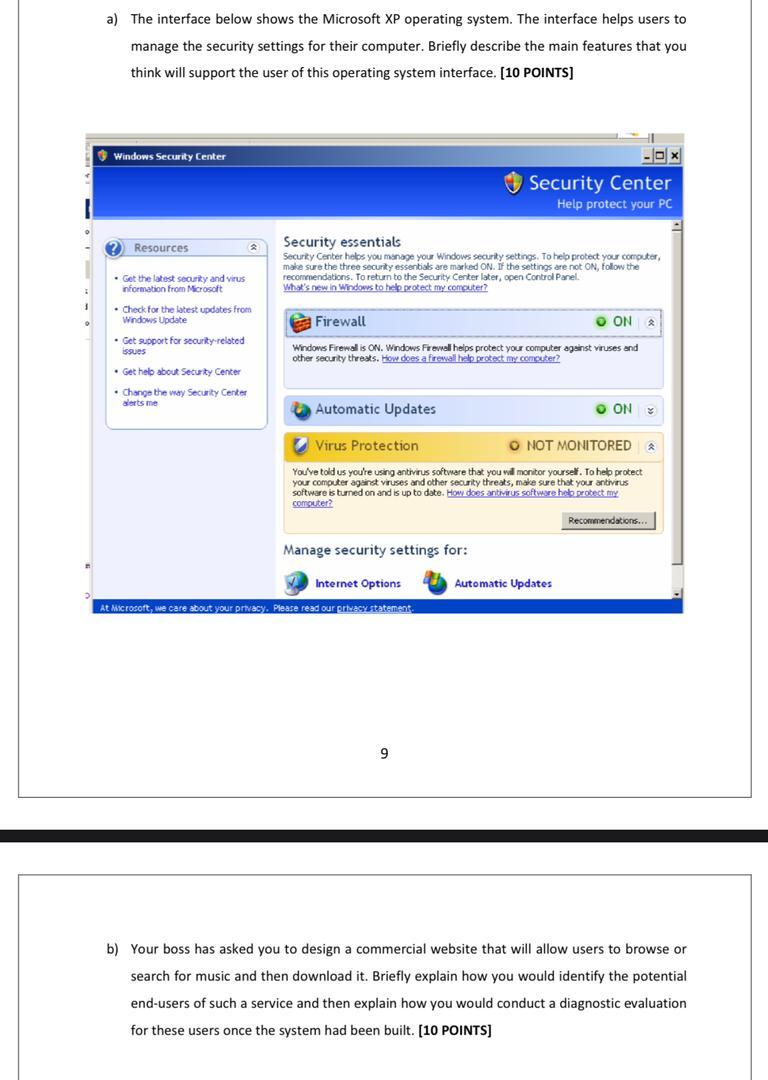 Solved a) The interface below shows the Microsoft XP | Chegg.com