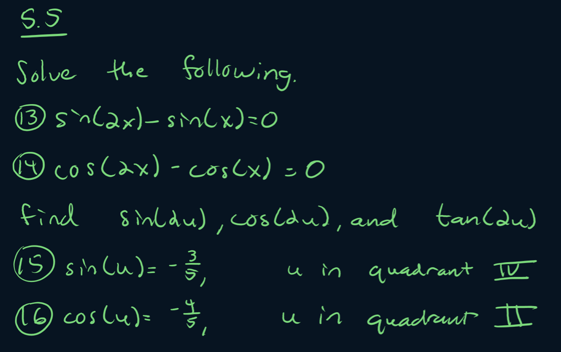 Solved S.5 Solve the following. ③ sin(2x)-sin(x)=0 0 cos(2x) | Chegg.com
