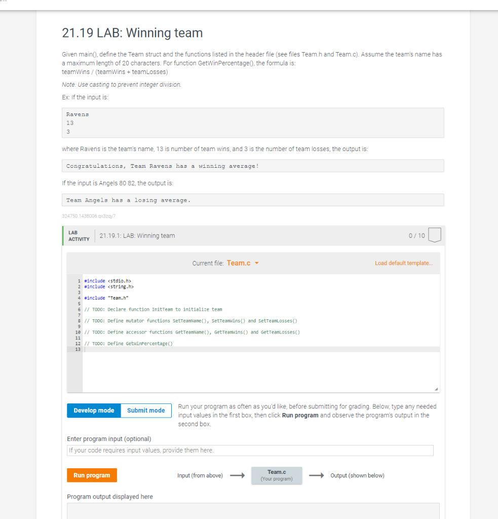 Solved 21.19 LAB: Winning team Given main, define the Team | Chegg.com