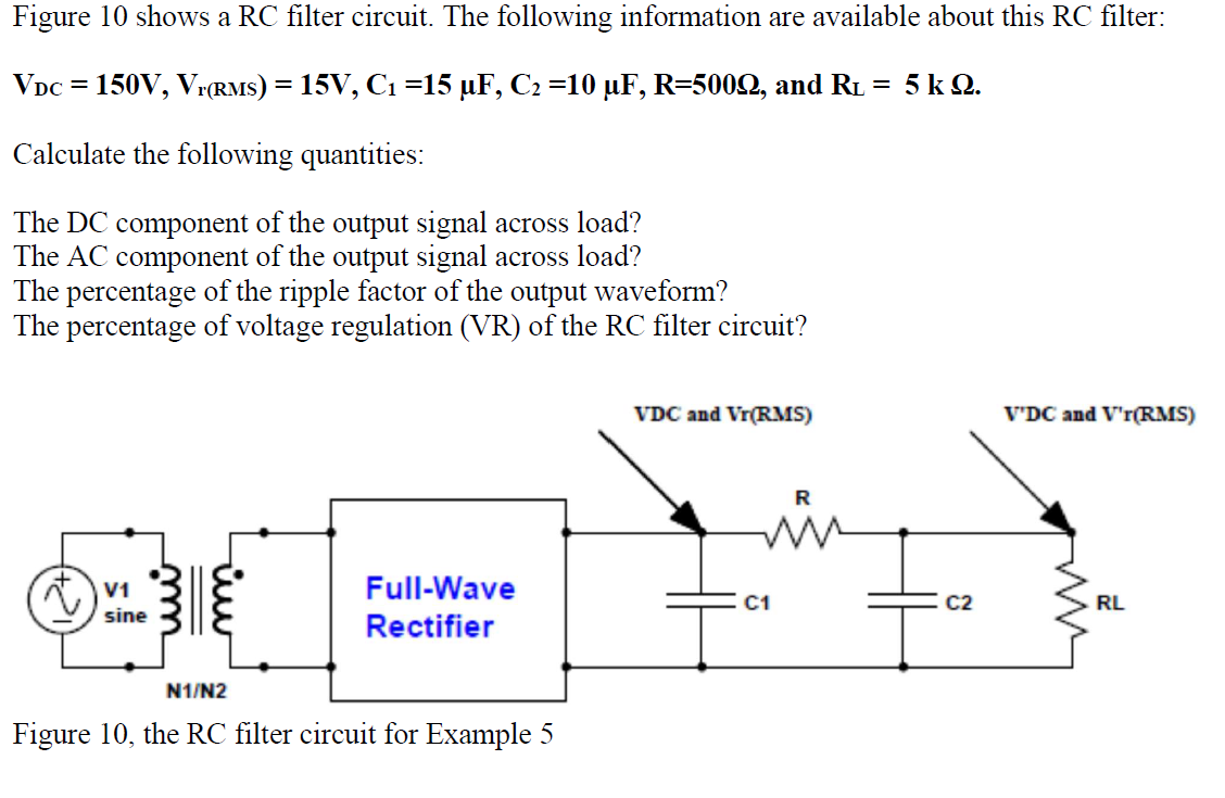 Solved Figure 10 shows a RC filter circuit. The following | Chegg.com