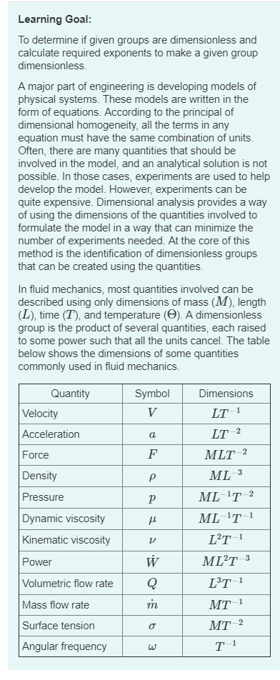 Part A - Identify dimensionless groups Determine if | Chegg.com