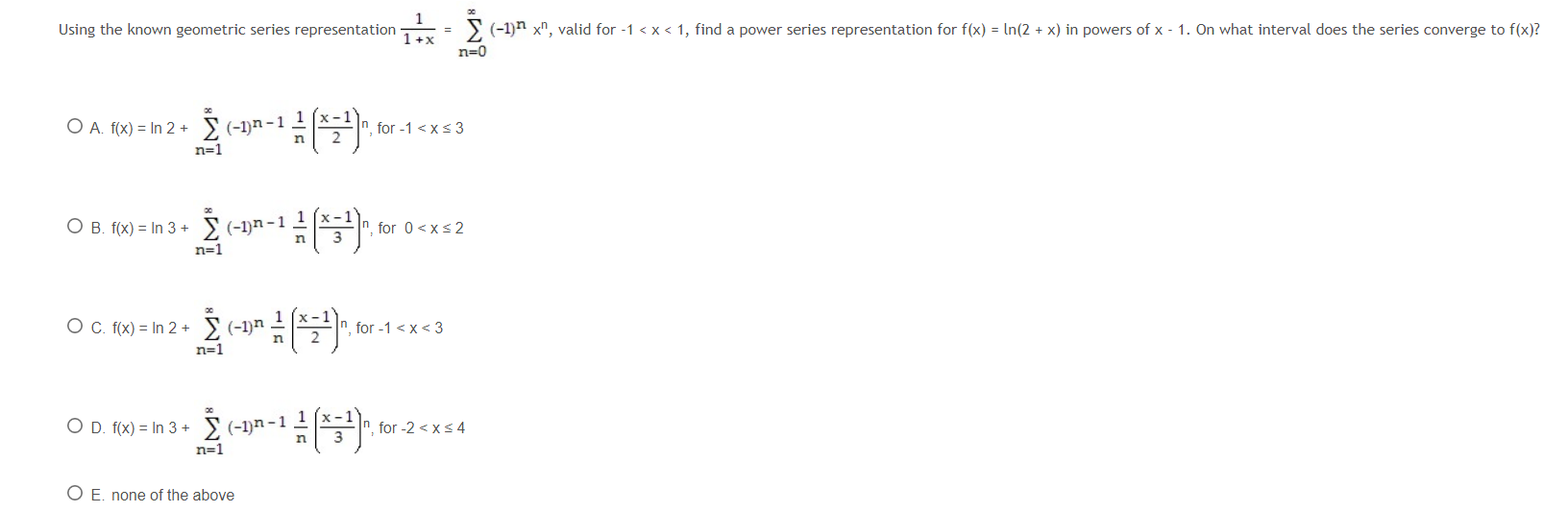 Solved Using the known geometric series representation (-1)n | Chegg.com