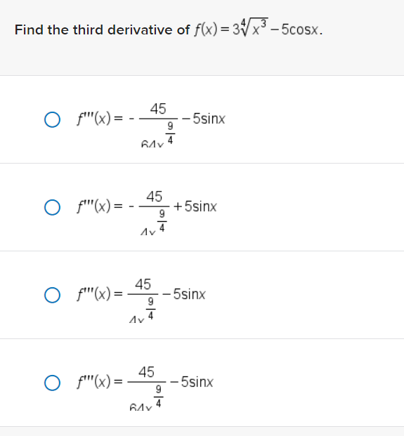 Solved Find the third derivative of | Chegg.com