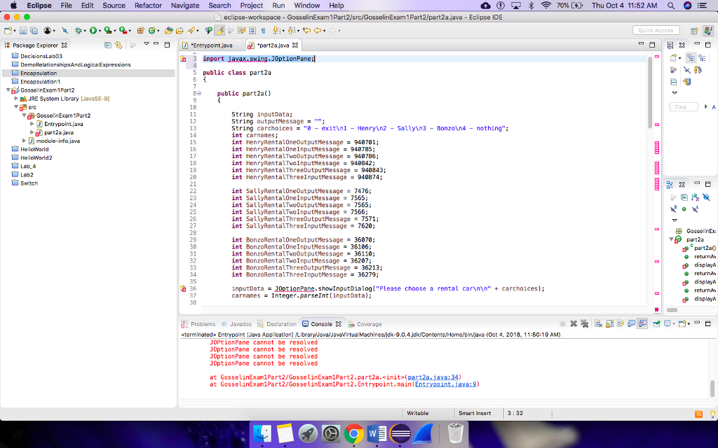 Solved Eclipse File Edit Source Refactor Navigate Search | Chegg.com
