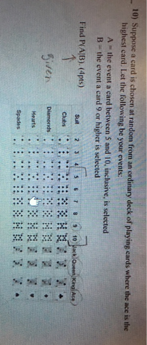 Solved 10) Suppose a card is chosen at random from an | Chegg.com