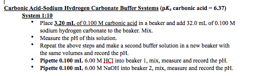 Solved Carbonic Acid-Sodium Hydrogen Carbonate Buffer | Chegg.com