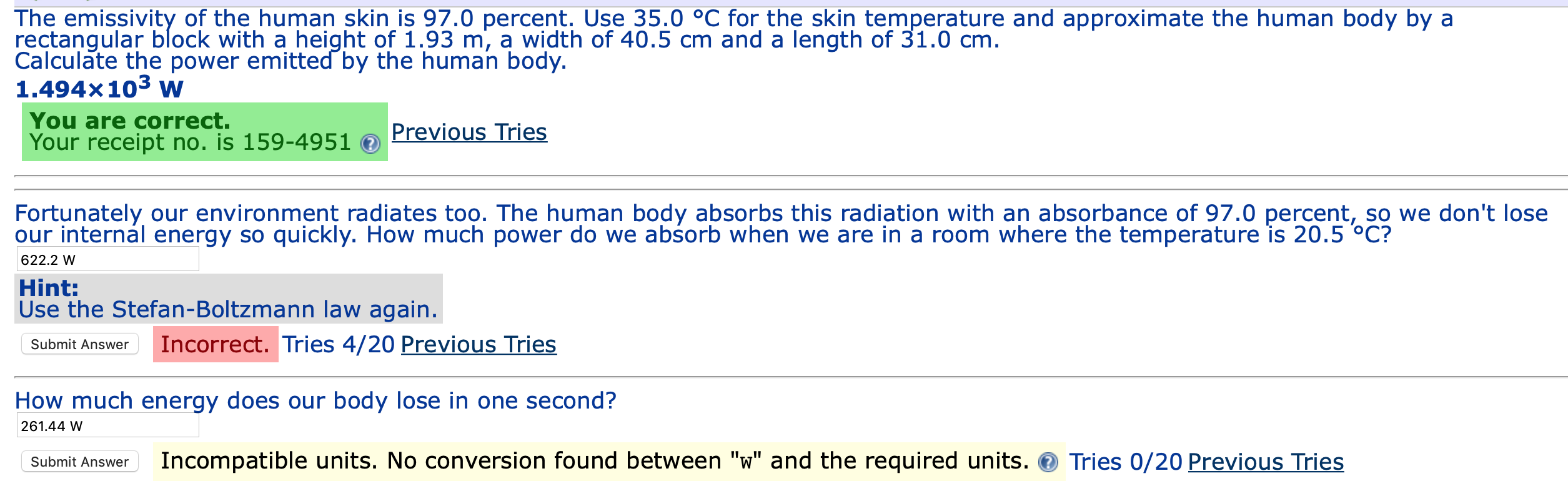 Solved The emissivity of the human skin is 97.0 percent. Use | Chegg.com