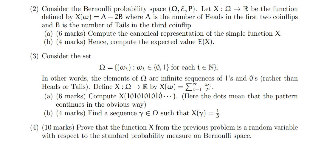 Solved (2) ﻿Consider the Bernoulli probability space | Chegg.com
