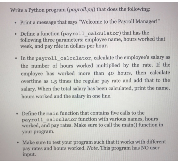 Solved Write A Python Program Payroll Py That Does The