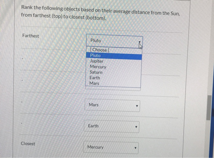 Solved Rank the following objects based on their average | Chegg.com
