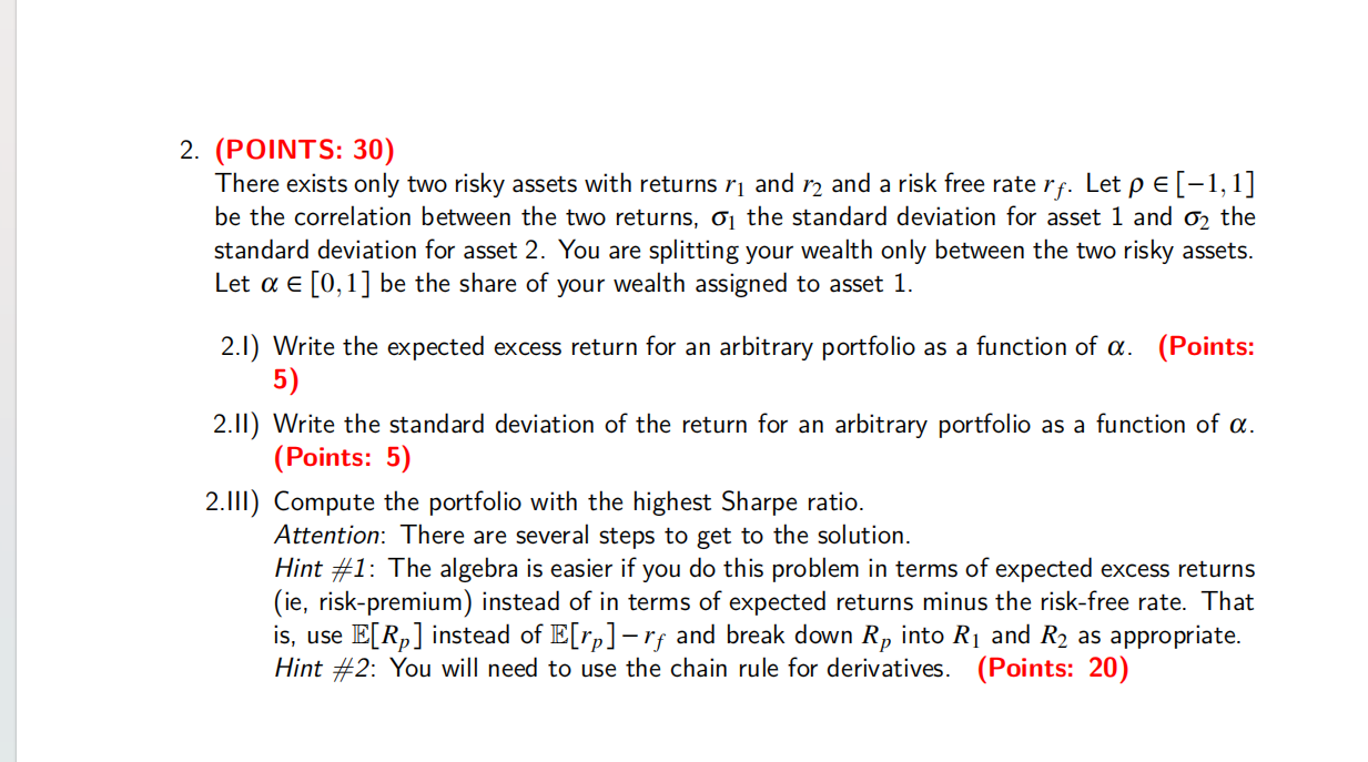 Solved (POINTS: 30)There exists only two risky assets with | Chegg.com
