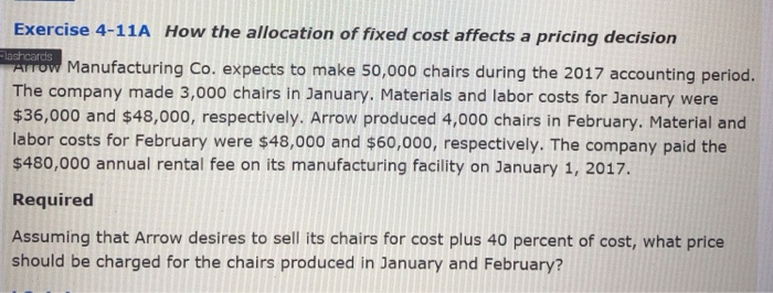 Solved Exercise 4-11A How the allocation of fixed cost | Chegg.com
