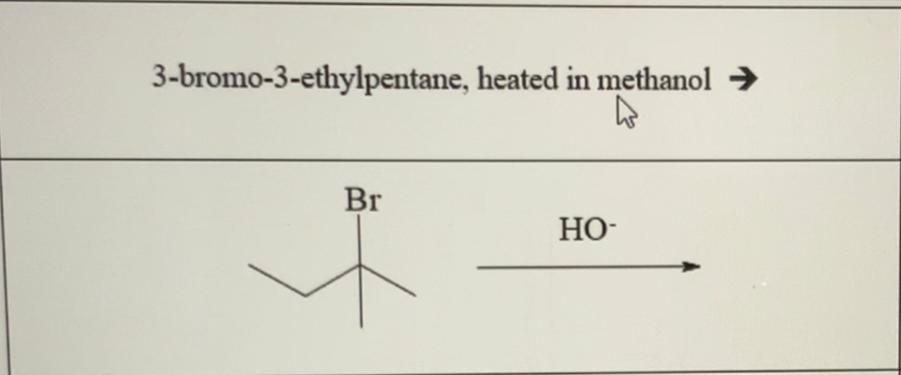 Solved 3-bromo-3-ethylpentane, heated in methanol → Br НО- | Chegg.com