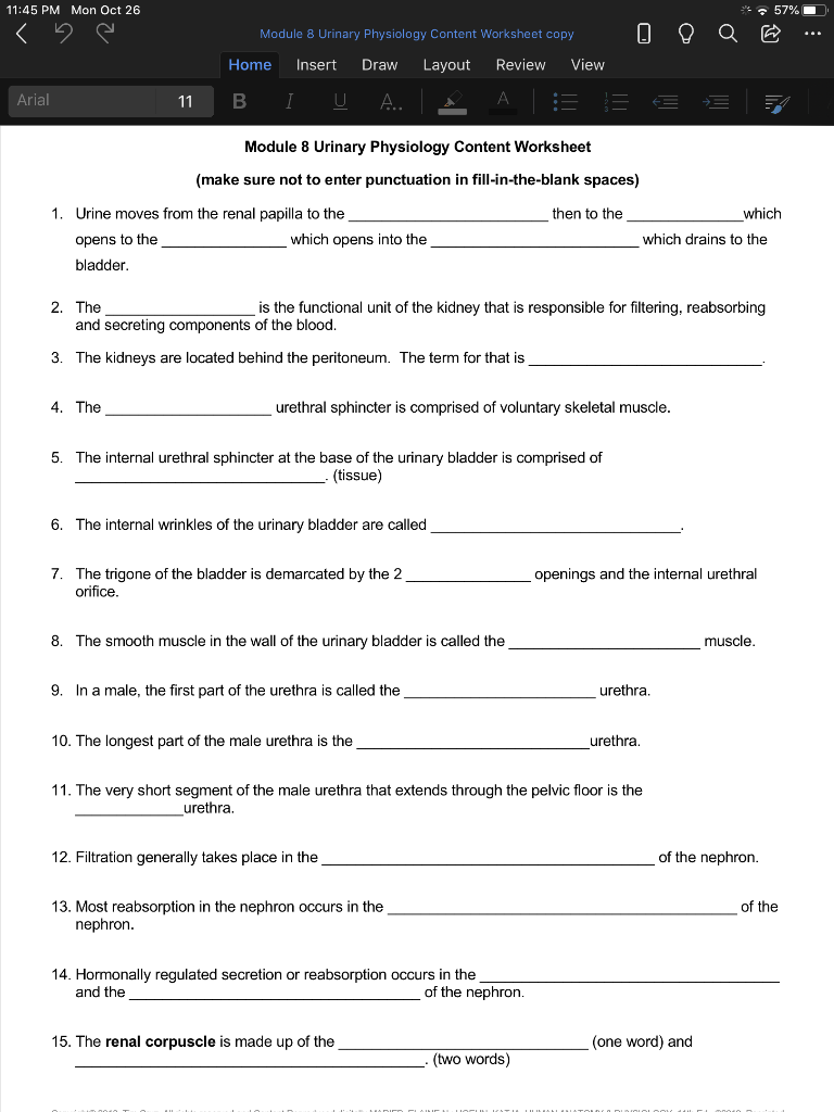 Solved 11:45 PM Mon Oct 26 57% O P Q Module 8 Urinary | Chegg.com