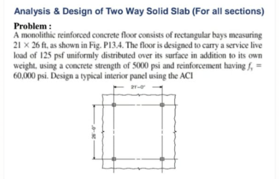 Solved Analysis & Design of Two Way Solid Slab (For all | Chegg.com