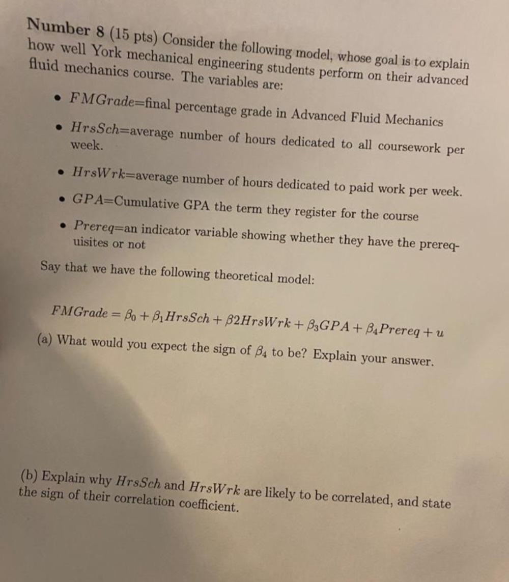 Number 8 (15 pts) Consider the following model, whose | Chegg.com