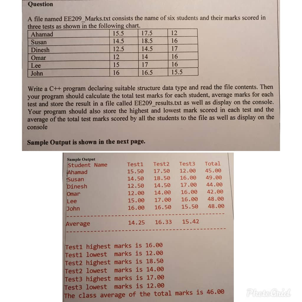 Solved Question A file named EE209 Marks.txt consists the | Chegg.com