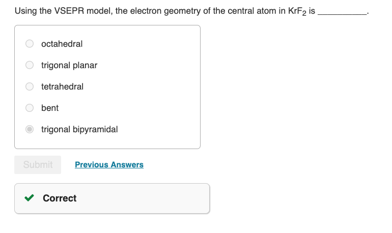 Solved Using the VSEPR model, the electron geometry of the | Chegg.com