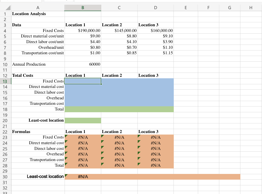 Solved Excel Online Activity: Location Analysis The | Chegg.com