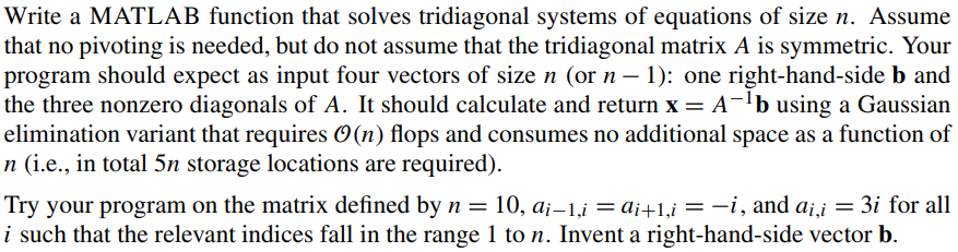 Solved Write A Matlab Function That Solves Tridiagonal 