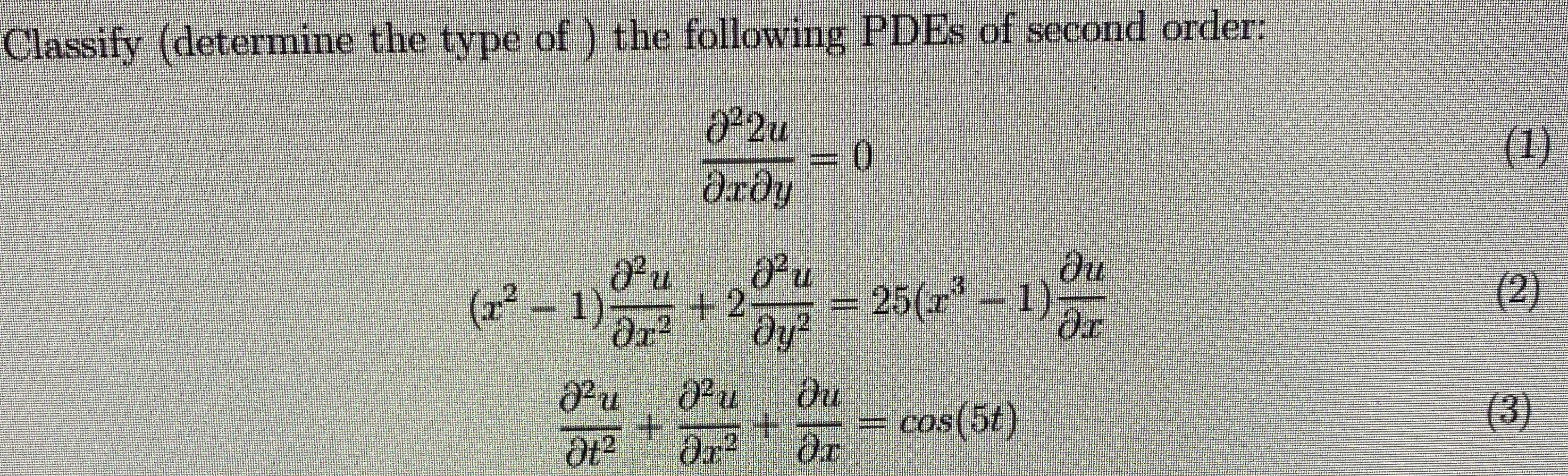 Solved Classify (determine the type of ) the following PDEs | Chegg.com