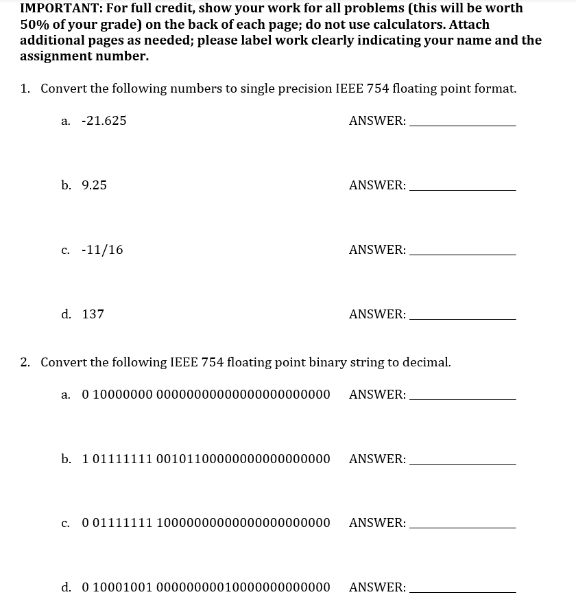 Solved IMPORTANT: For full credit, show your work for all | Chegg.com