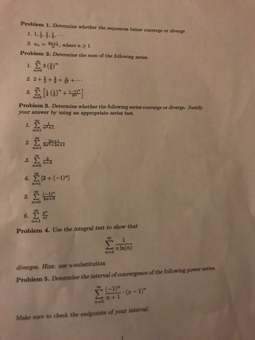 Solved Problem 1. Determine whether the sequences below | Chegg.com