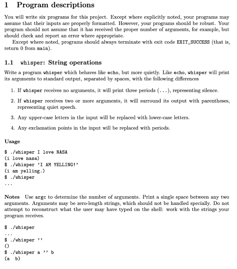 Solved 1 Program descriptions You will write six programs | Chegg.com