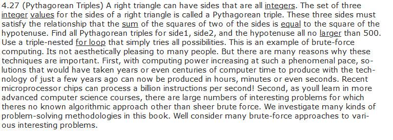 Solved 4.27 (Pythagorean Triples) A right triangle can have | Chegg.com