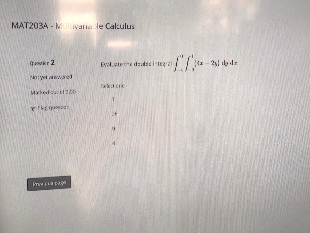 Solved MAT203A - Multivariable Calculus Question 2 Evaluate | Chegg.com