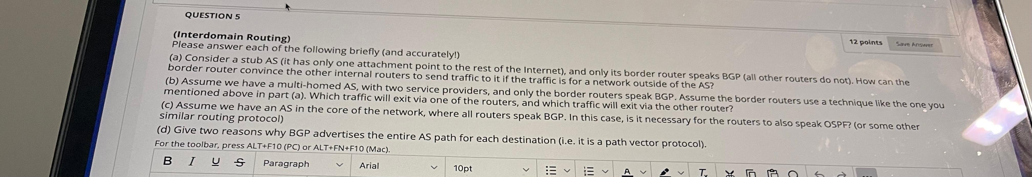 Solved Save Answer QUESTION 5 12 points (Interdomain | Chegg.com