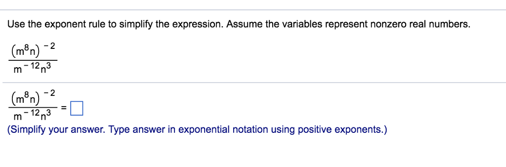 Solved Use the exponent rule to simplify the expression. | Chegg.com