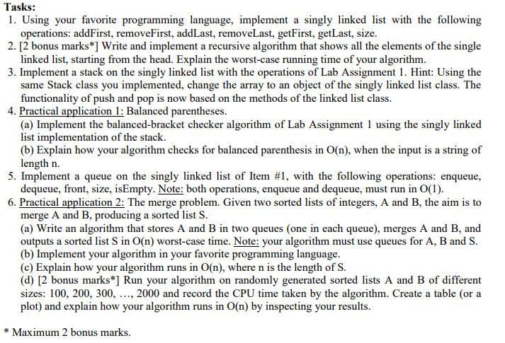 Tasks: 1. Using your favorite programming language, | Chegg.com