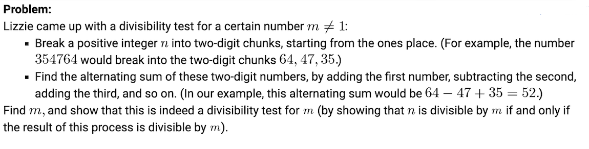 Solved Lizzie came up with a divisibility test for a certain | Chegg.com