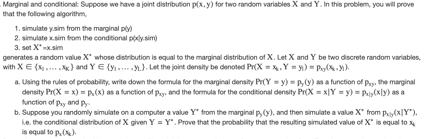Solved Marginal and conditional: Suppose we have a joint | Chegg.com