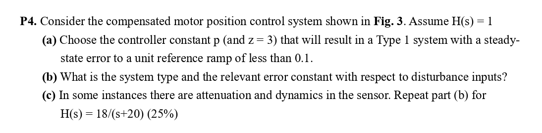 Solved P4. Consider the compensated motor position control | Chegg.com