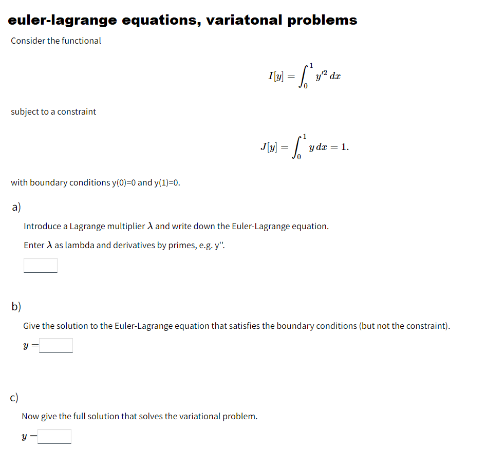 Solved euler-lagrange equations, variatonal problems | Chegg.com