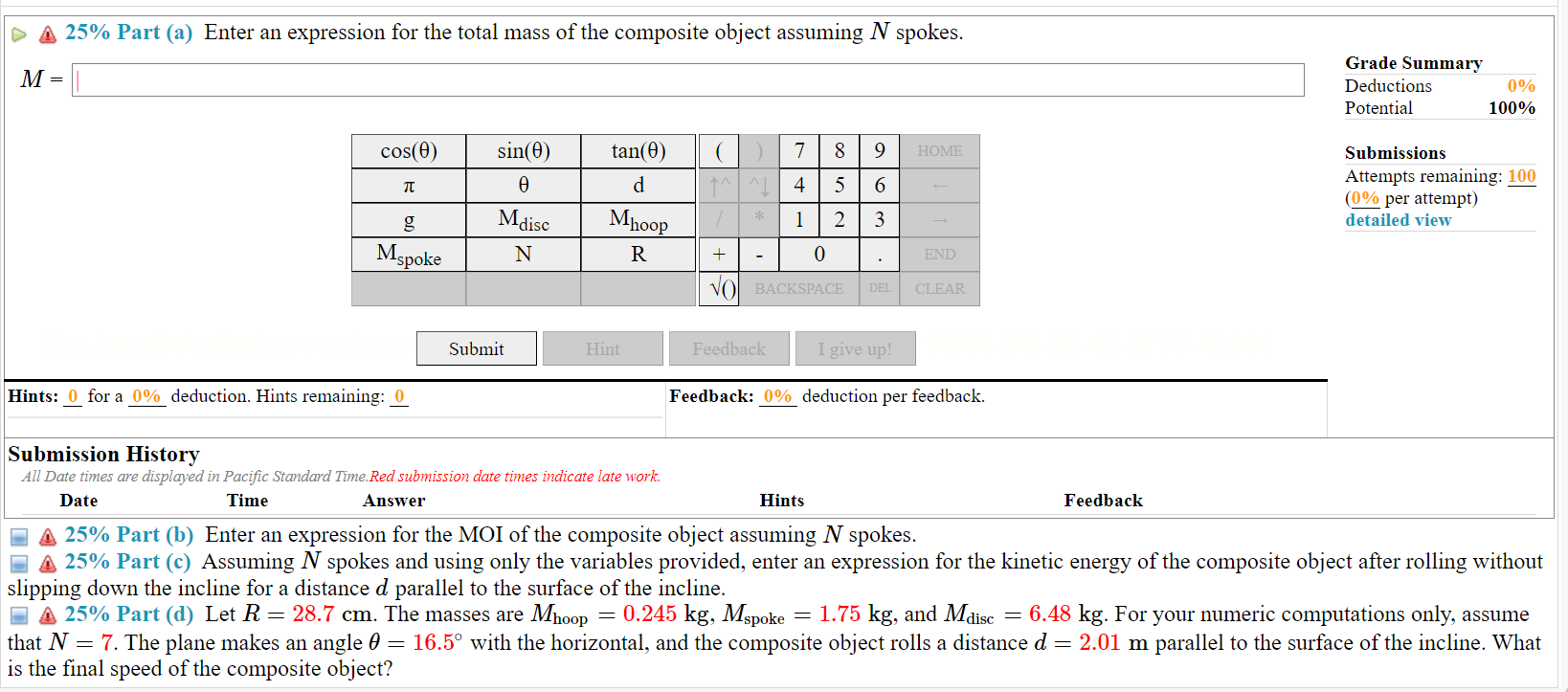 Solved (7\%) Problem 12: A lightweight thin hoop of radius R | Chegg.com