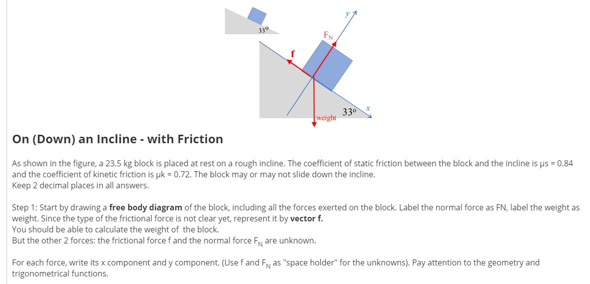 Solved * weight 330 On (Down) an Incline - with Friction As | Chegg.com