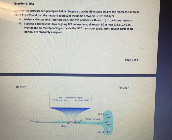 Solved Question 3. NAT Conslder the network setup in figure | Chegg.com