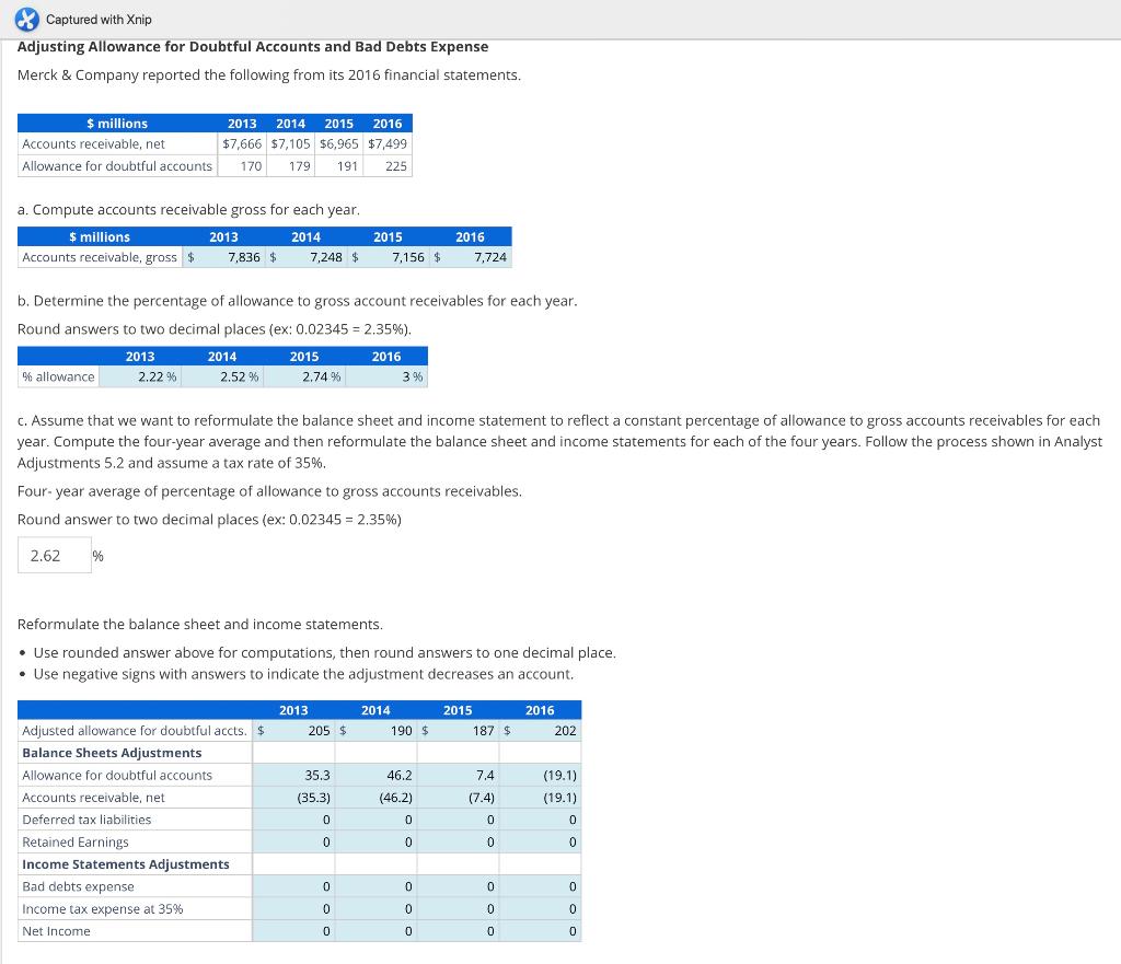Solved Captured with Xnip Adjusting Allowance for Doubtful | Chegg.com