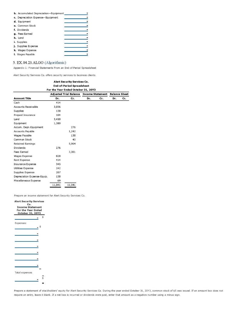 Solved 1. EX.01.04. ALGO (Algorithmic) Accounting Equation | Chegg.com