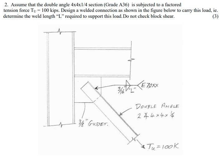 Solved 2. Assume that the double angle 4x4x1/4 section | Chegg.com